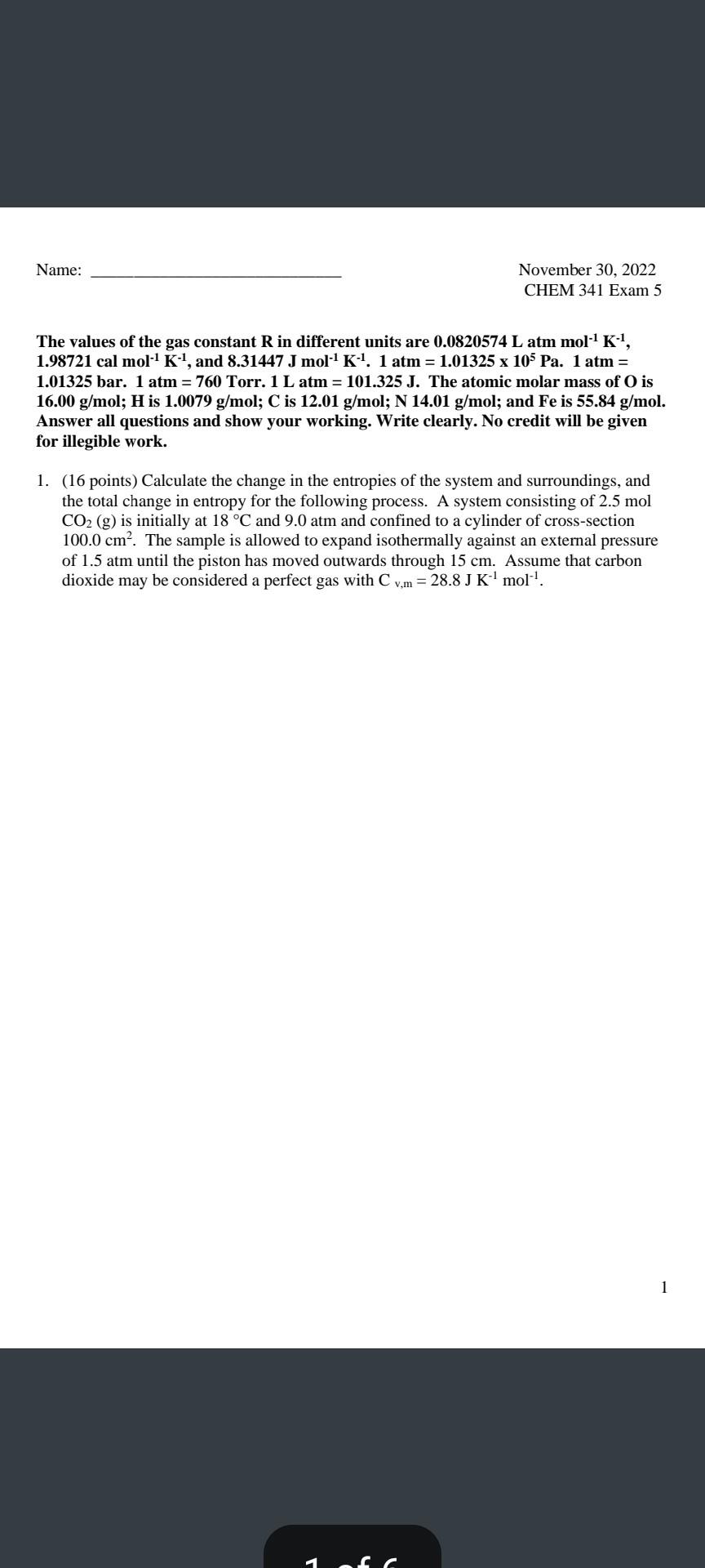Solved The values of the gas constant R in different units | Chegg.com