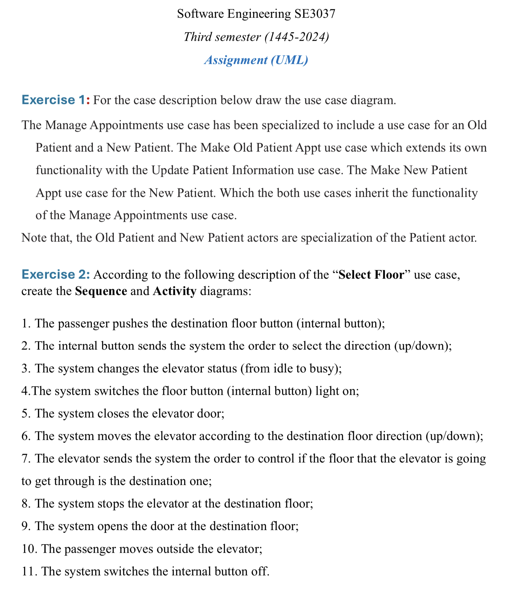 Solved Third semester (1445-2024)Assignment (UML)Exercise 1: | Chegg.com