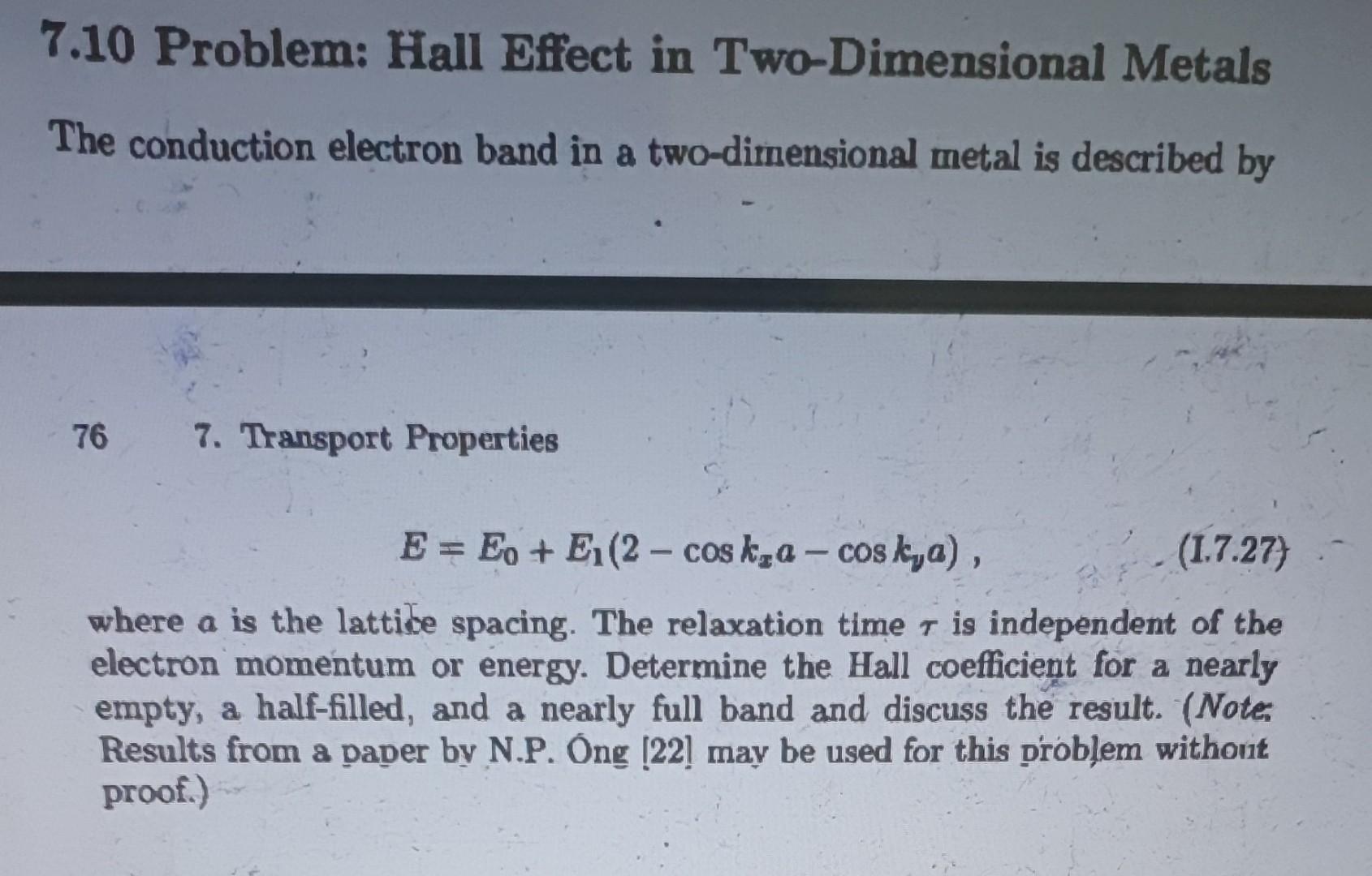 7.10 Problem: Hall Effect in Two-Dimensional Metals | Chegg.com