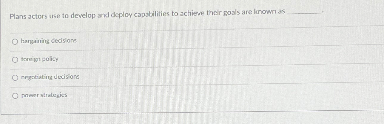 Solved Plans actors use to develop and deploy capabilities | Chegg.com