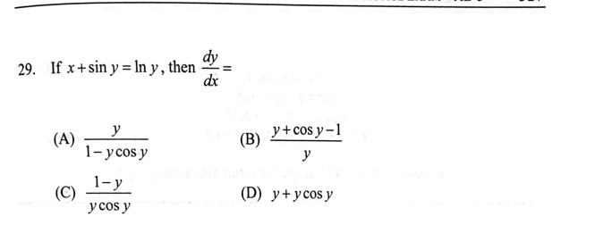 Solved If x+siny=lny, ﻿then | Chegg.com