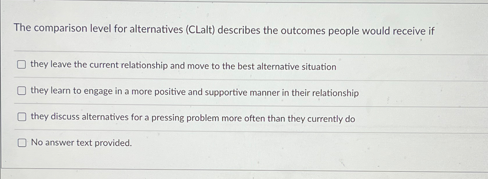 Solved The comparison level for alternatives (CLalt) | Chegg.com