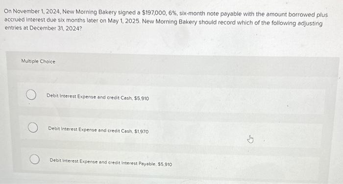 Solved On November 1, 2024, New Morning Bakery signed a | Chegg.com