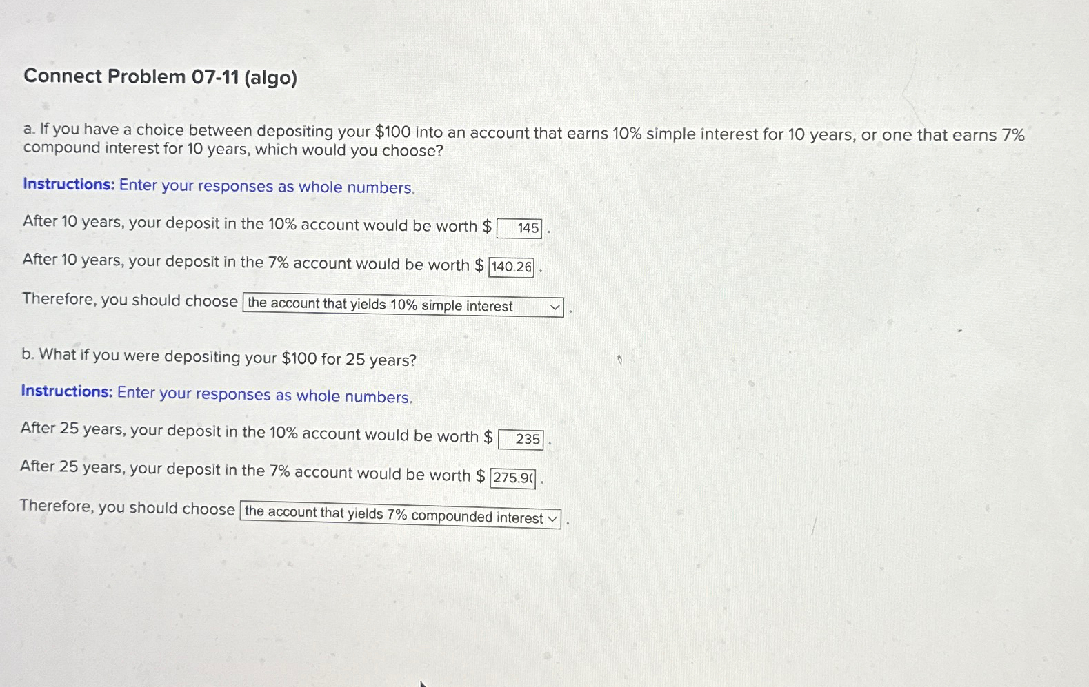 Solved Connect Problem 07-11 (algo)a. ﻿If you have a choice | Chegg.com