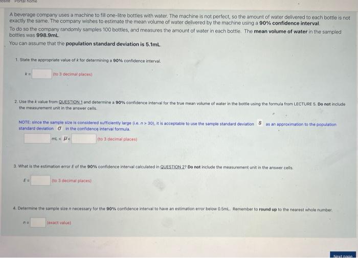 Solved A beverage company uses a machine to fill one-litre | Chegg.com
