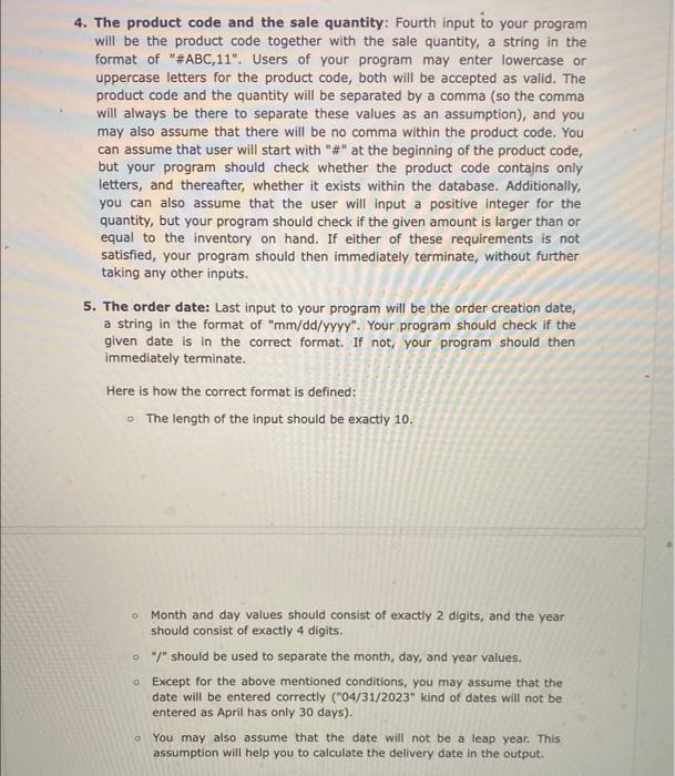 Inputs The program that you will develop needs to | Chegg.com