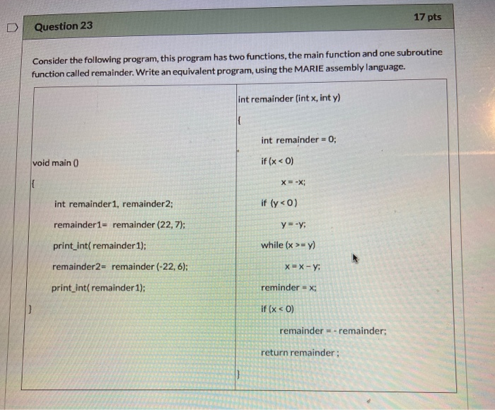Solved 17 pts Question 23 Consider the following program, | Chegg.com