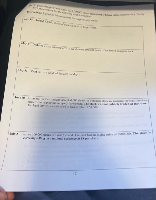Solved 3a. (13 points) Halpern Corporation hee 1,000,000 | Chegg.com