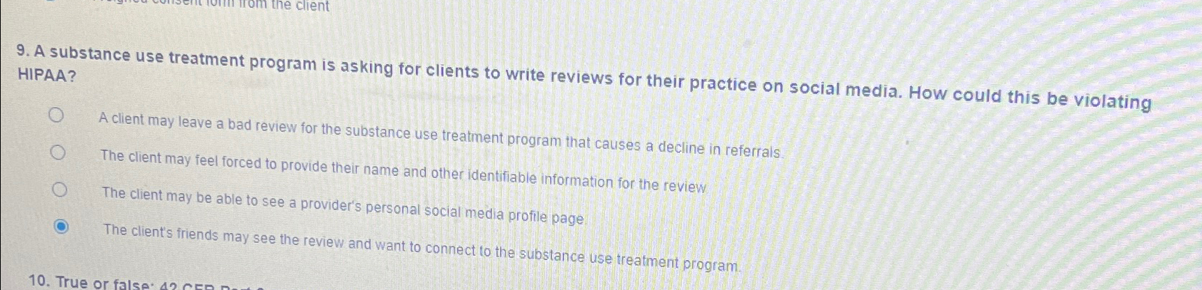 Solved A substance use treatment program is asking for | Chegg.com
