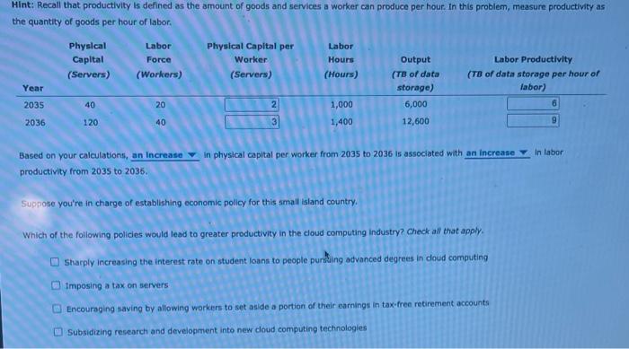 Hint: Recall that productivity is defined as the | Chegg.com