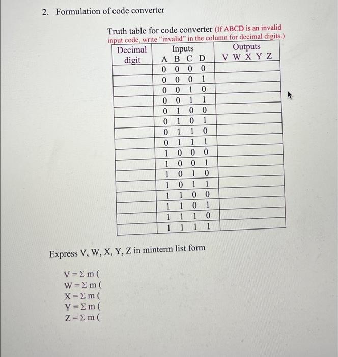 Solved Assignment 2 Design of a Binary Code Converter This | Chegg.com