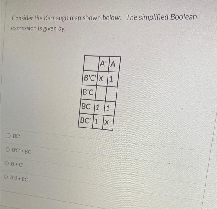 Consider The Karnaugh Map Shown Below The Simplified 
