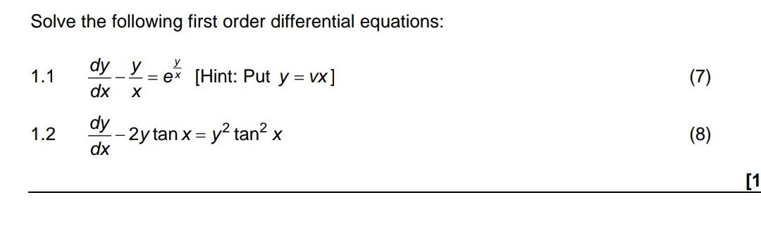 Solved Solve the following first order differential | Chegg.com