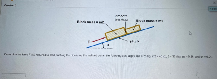 Solved Question 3 35 po Smooth interface Block mass m2 Block | Chegg.com