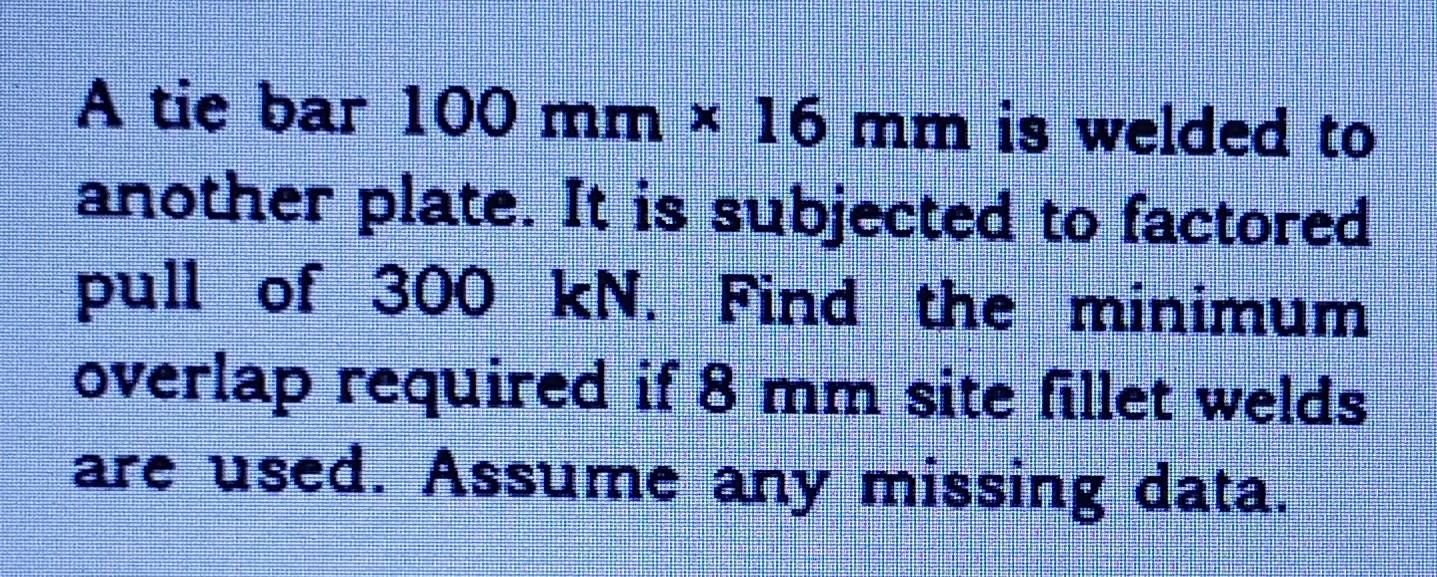 Solved A tie bar 100 mm×16 mm is welded to another plate. It | Chegg.com