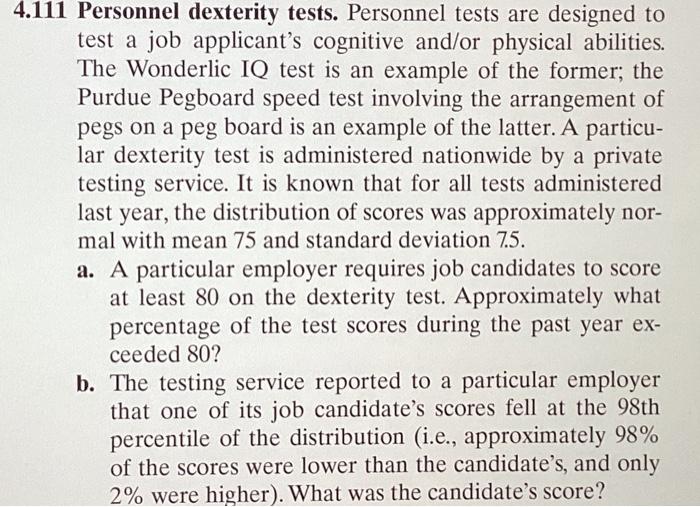Solved 111 Personnel dexterity tests. Personnel tests are | Chegg.com
