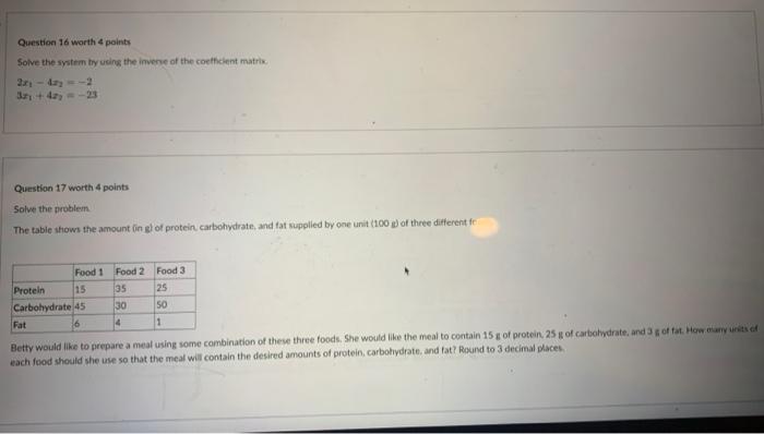 Solved Question 16 worth 4 points Solve the system try using | Chegg.com