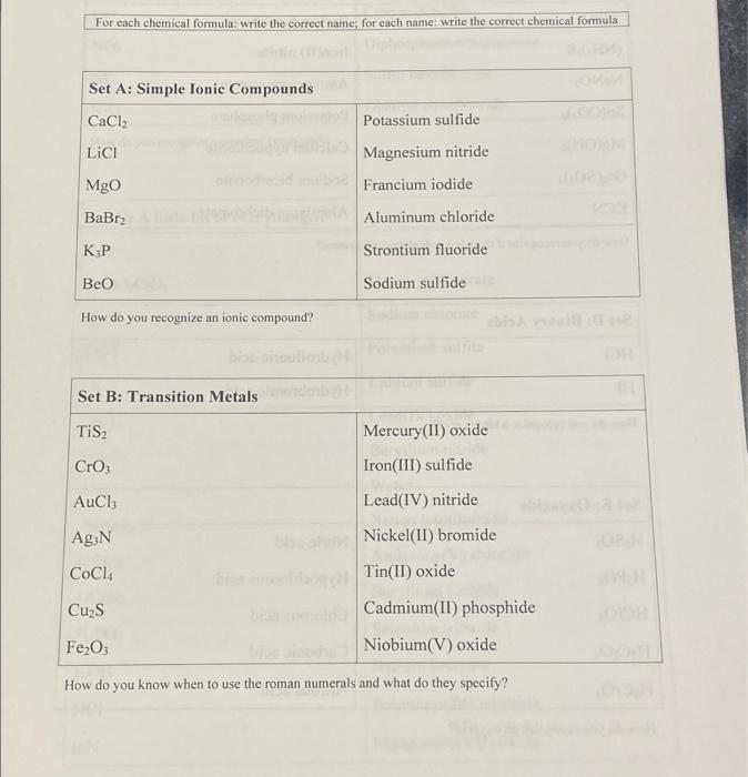 Solved For each chemical formula: write the correct name; | Chegg.com