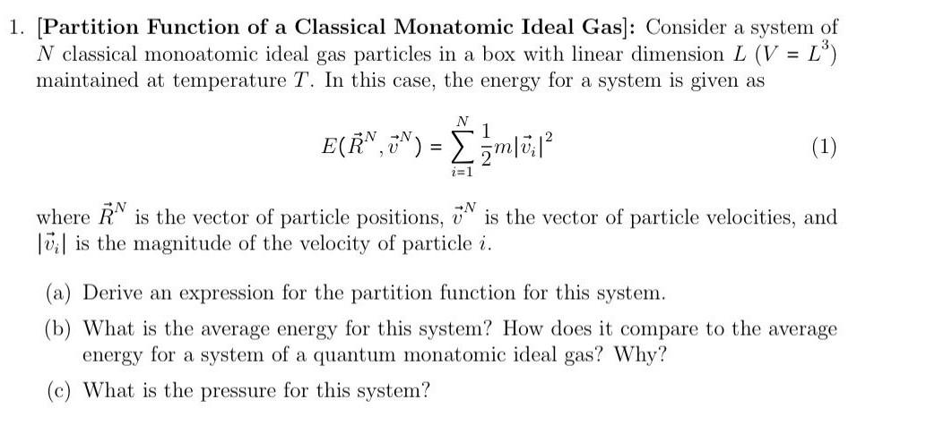 [Partition Function of a Classical Monatomic Ideal | Chegg.com