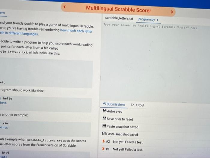Solved Multilingual Scrabble Scorer em scrabble Jetters.txt | Chegg.com