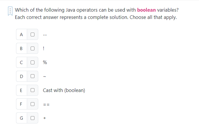 Solved Which of the following Java operators can be used | Chegg.com