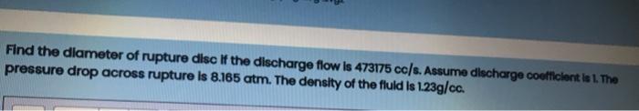 Solved Find the diameter of rupture disc if the discharge | Chegg.com