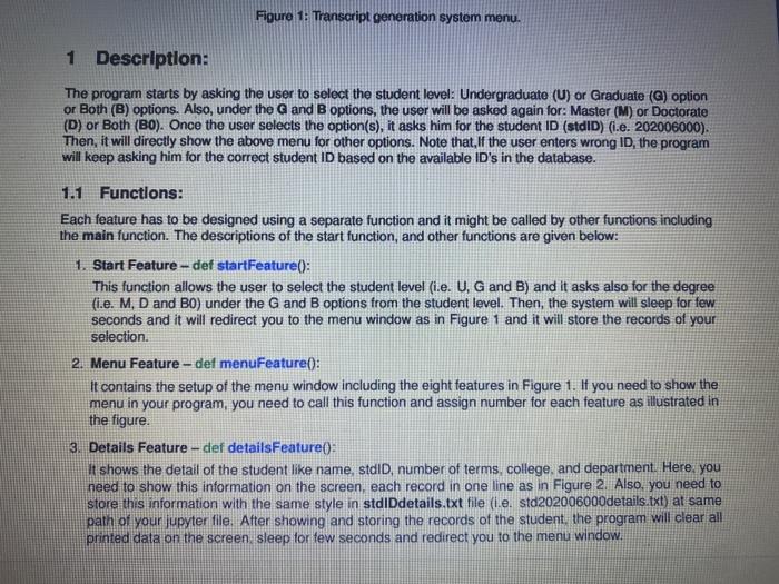 Figure 1: Transcript generation system menu. 1 | Chegg.com