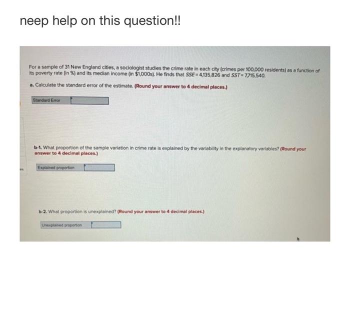 Solved neep help on this question!! For a sample of 31 New | Chegg.com