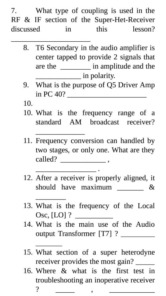 Solved 1. Where does heterodyning take place in the receiver | Chegg.com