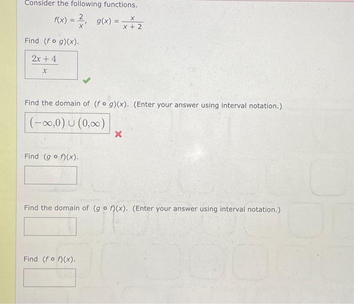 Solved Consider the following functions. f(x)=x2,g(x)=x+2x | Chegg.com