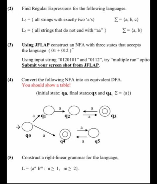 Solved (2) Find Regular Expressions for the following | Chegg.com