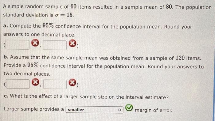 Solved A simple random sample of 60 items resulted in a | Chegg.com