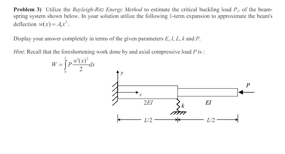Solved Problem 3) ﻿Utilize the Rayleigh-Ritz Energy Method | Chegg.com