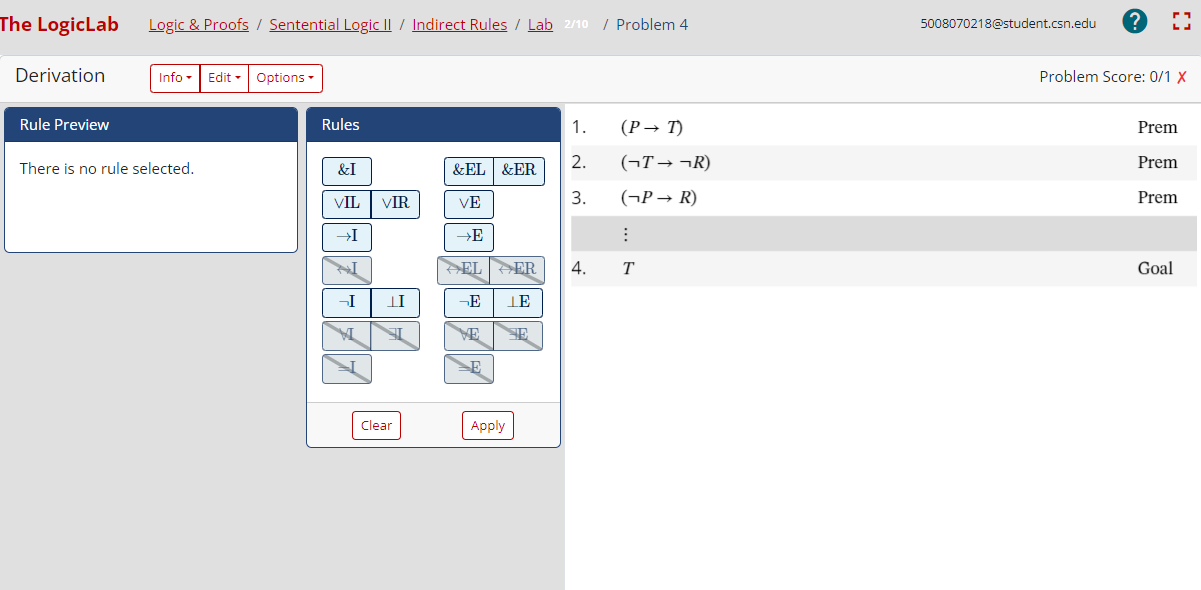 PREMISES(P->T)(~T->~R)(~P->R)GOALTuse only these | Chegg.com