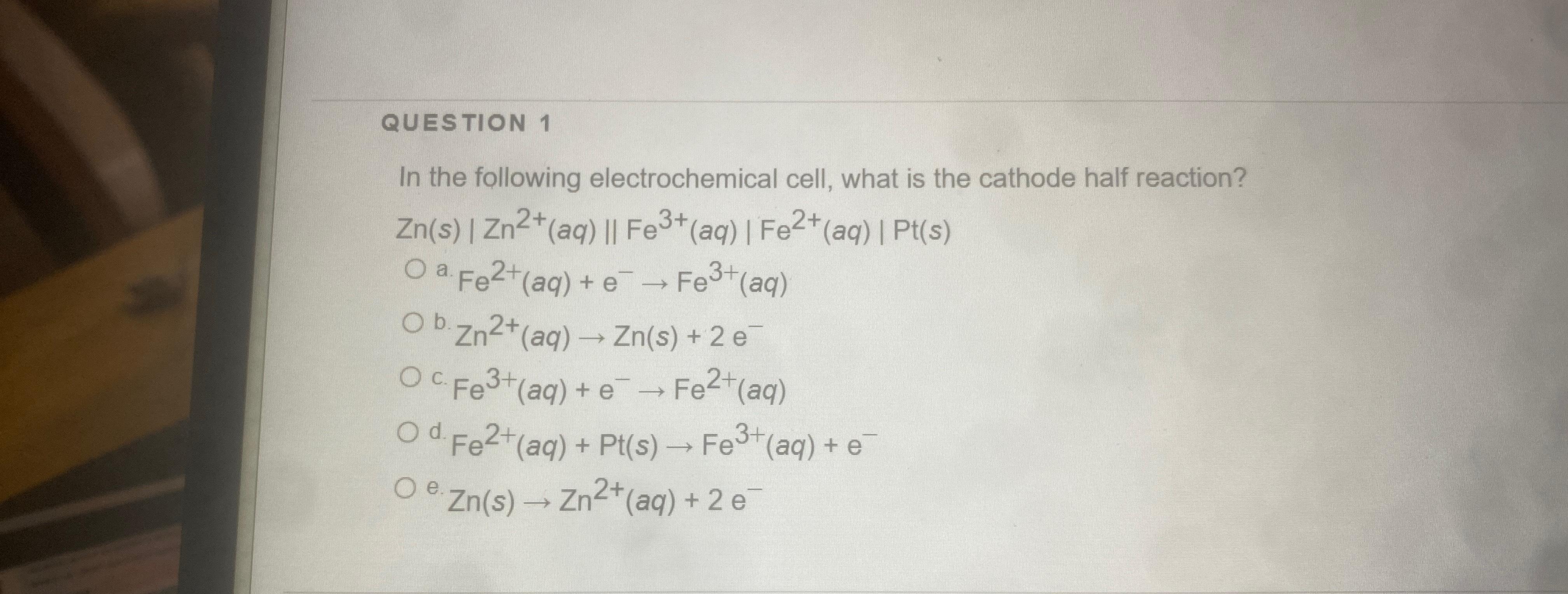 Solved QUESTION 1In the following electrochemical cell, what | Chegg.com