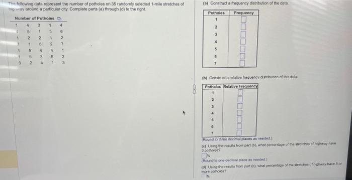 Solved The following data represent the number of potholes | Chegg.com