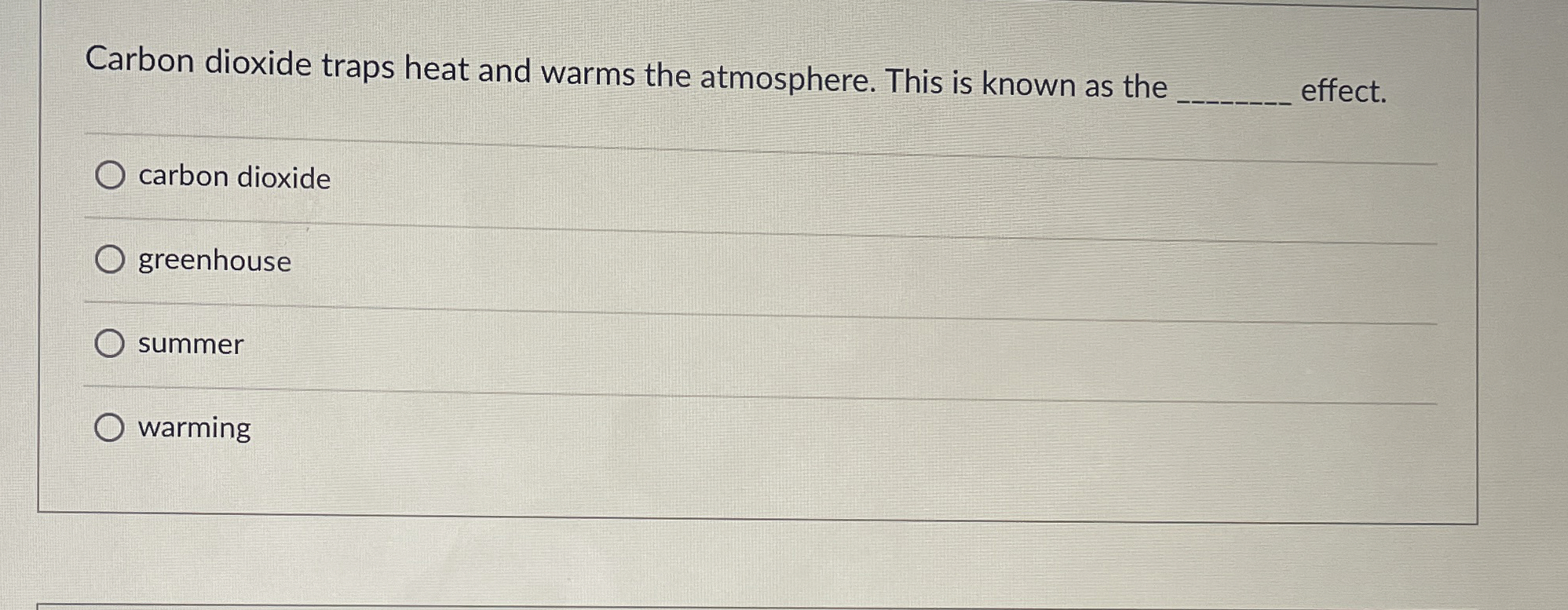 Solved Carbon dioxide traps heat and warms the atmosphere. | Chegg.com