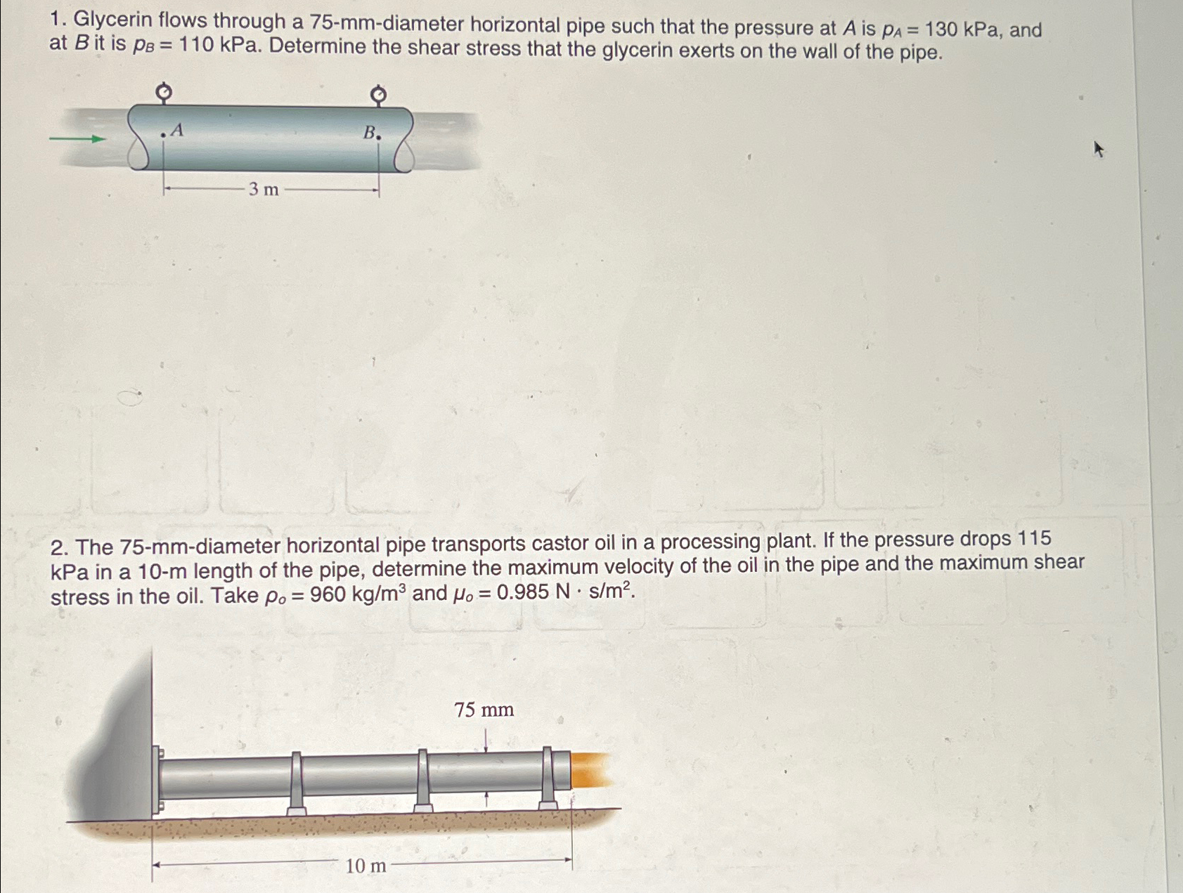 Solved Glycerin flows through a 75-mm-diameter horizontal | Chegg.com