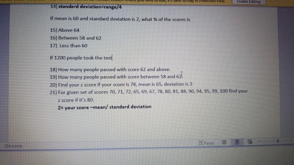 Solved stay Protected view. Enable Editing 14) standard | Chegg.com