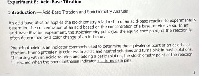 Introduction - Acid-Base Titration and Stoichiometry | Chegg.com