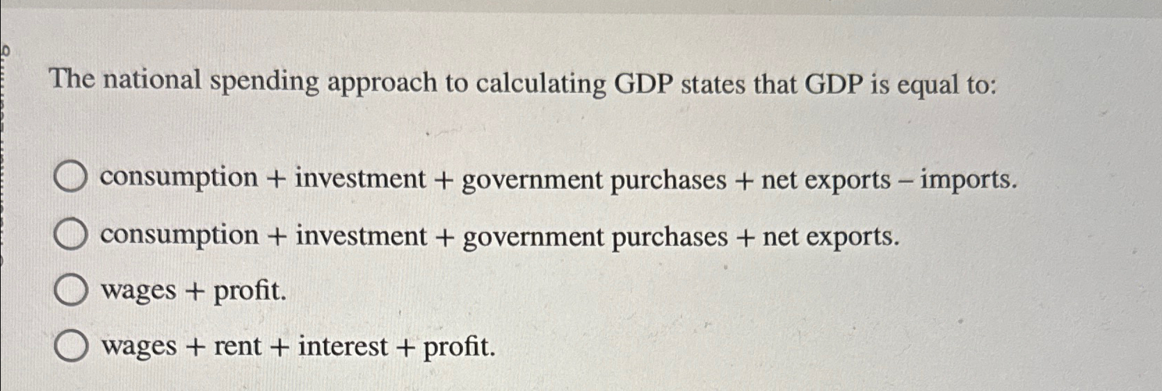 Solved The national spending approach to calculating GDP | Chegg.com