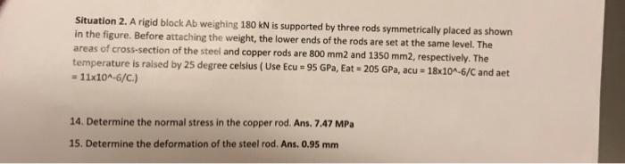 Solved Situation 2. A rigid block Ab weighing 180kN is | Chegg.com