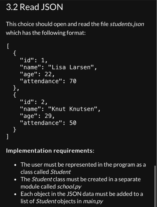 Solved 3.2 Read JSON This choice should open and read the | Chegg.com
