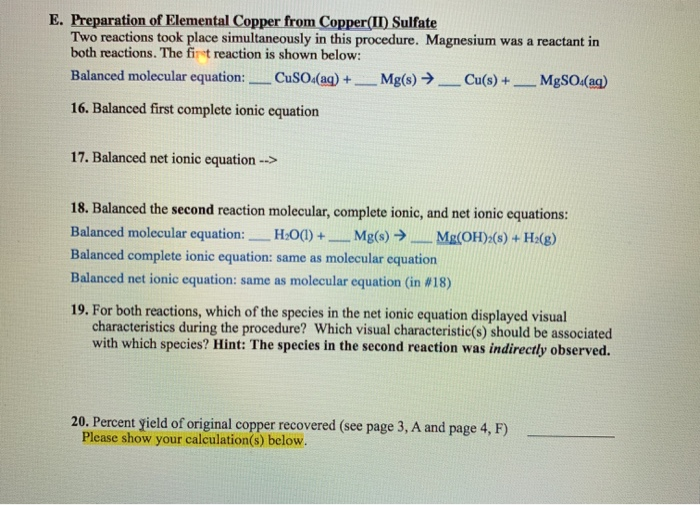 Virtual Lab Activity 5: Reactions of Copper and Its | Chegg.com