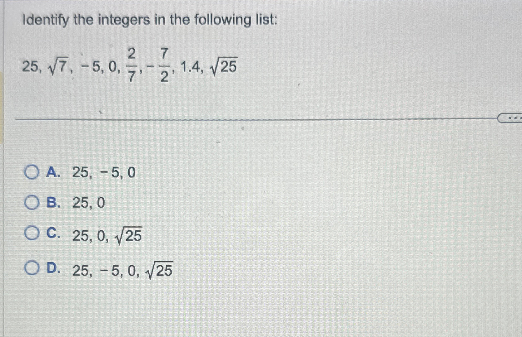 Solved Identify the integers in the following | Chegg.com