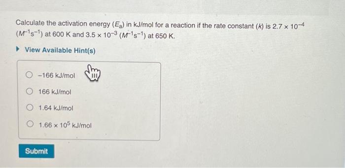 Solved A certain reaction with an activation energy of 145 | Chegg.com