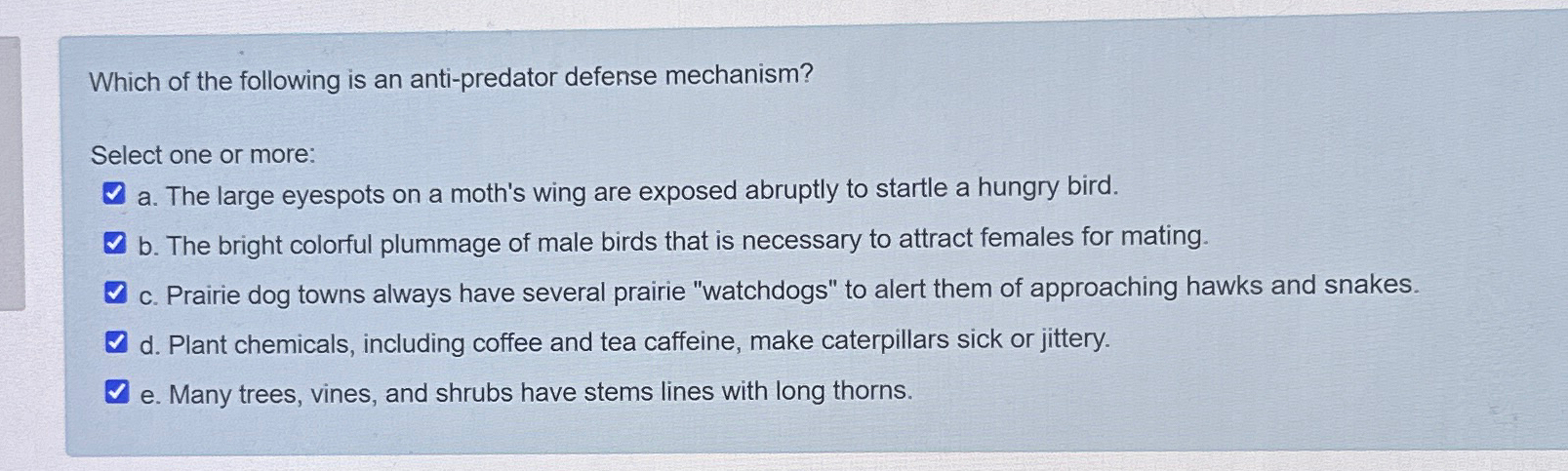 Solved Which of the following is an anti-predator defense | Chegg.com