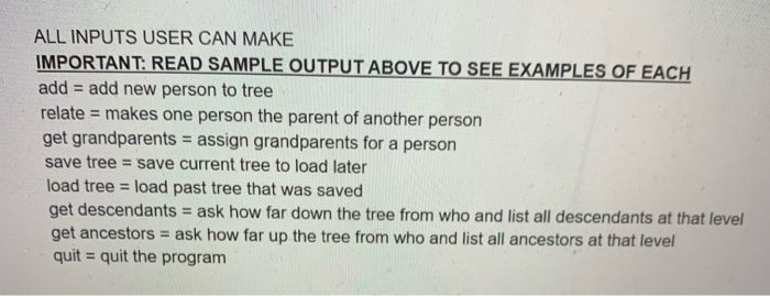 I need to make a family tree in PYTHON. Thank you so | Chegg.com