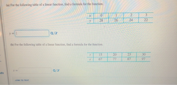 Solved (a) For the following table of a linear function, | Chegg.com