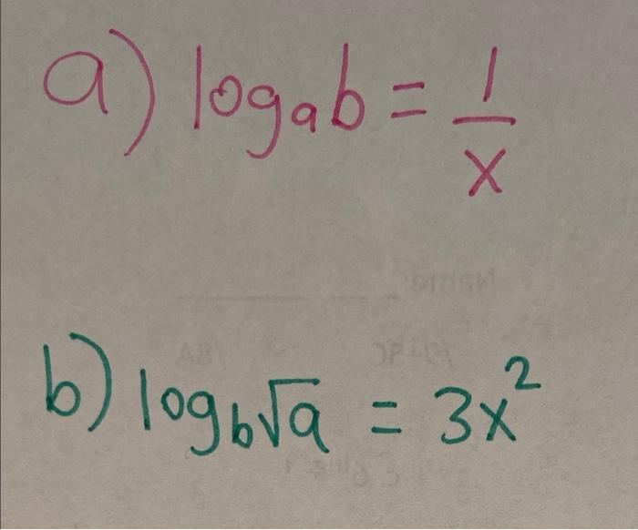 Solved а) logab = 1 Х b) Ioglq = 3 2 09ьya | Chegg.com